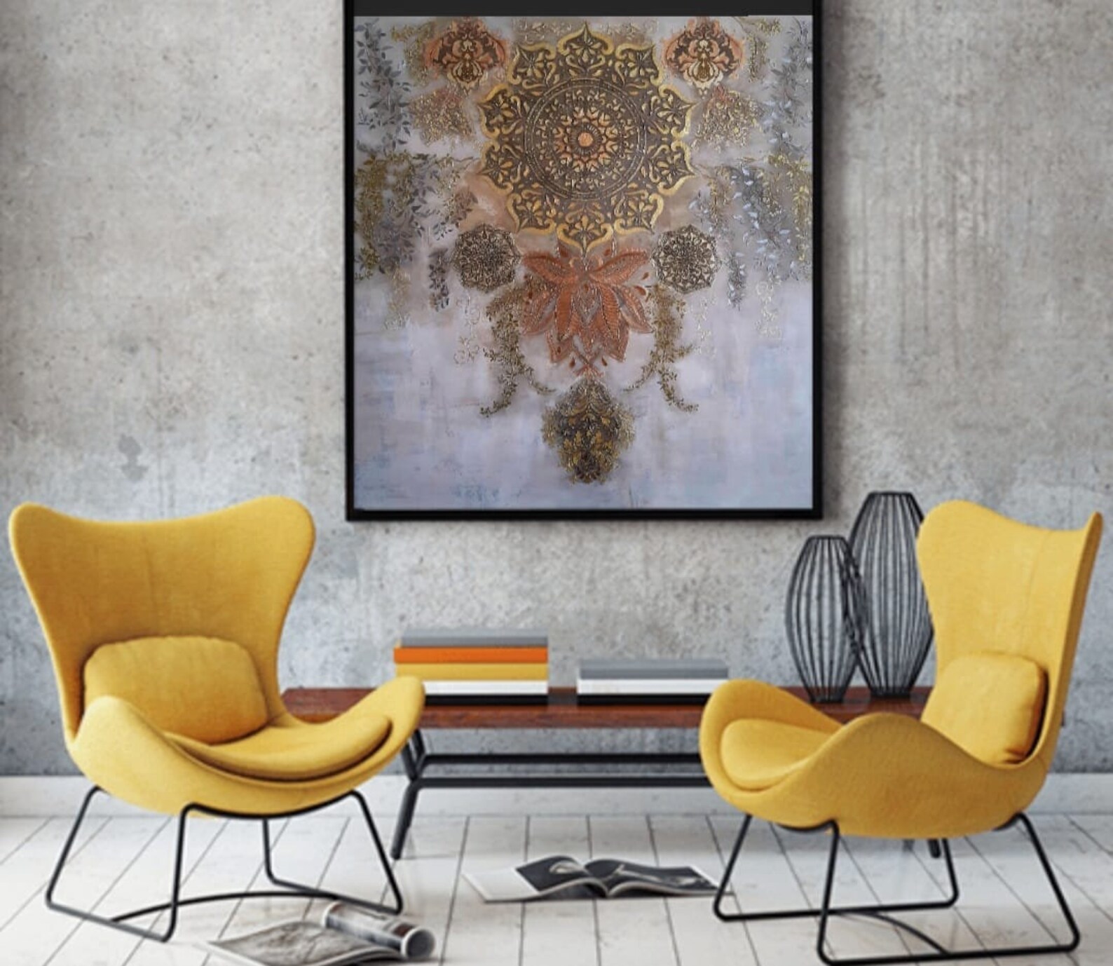 Mandala Original Acrylic Painting Canvas Interior Wall Art Texture 3D ...