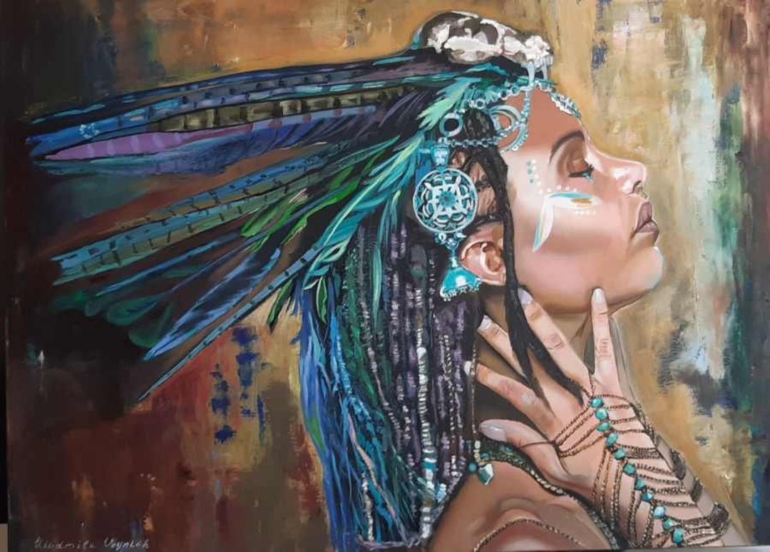 Shaman Woman Original Oil Painting on Canvas Indian Girl Bright Picture ...