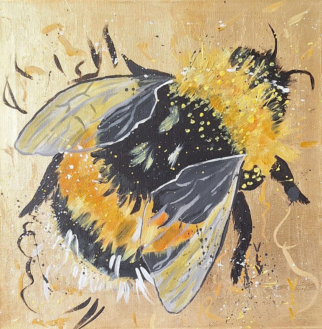 Bee Gold Leaf Acrylic Painting on Canvas Abstract Bee Art Animal Wall ...