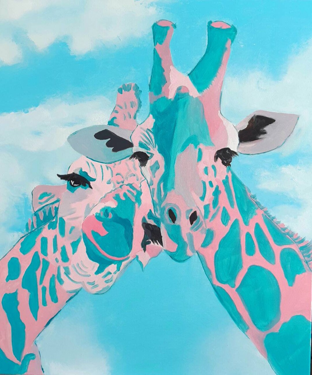 Giraffe Original Oil Painting Canvas Love Pop Art Modern Wall Art ...