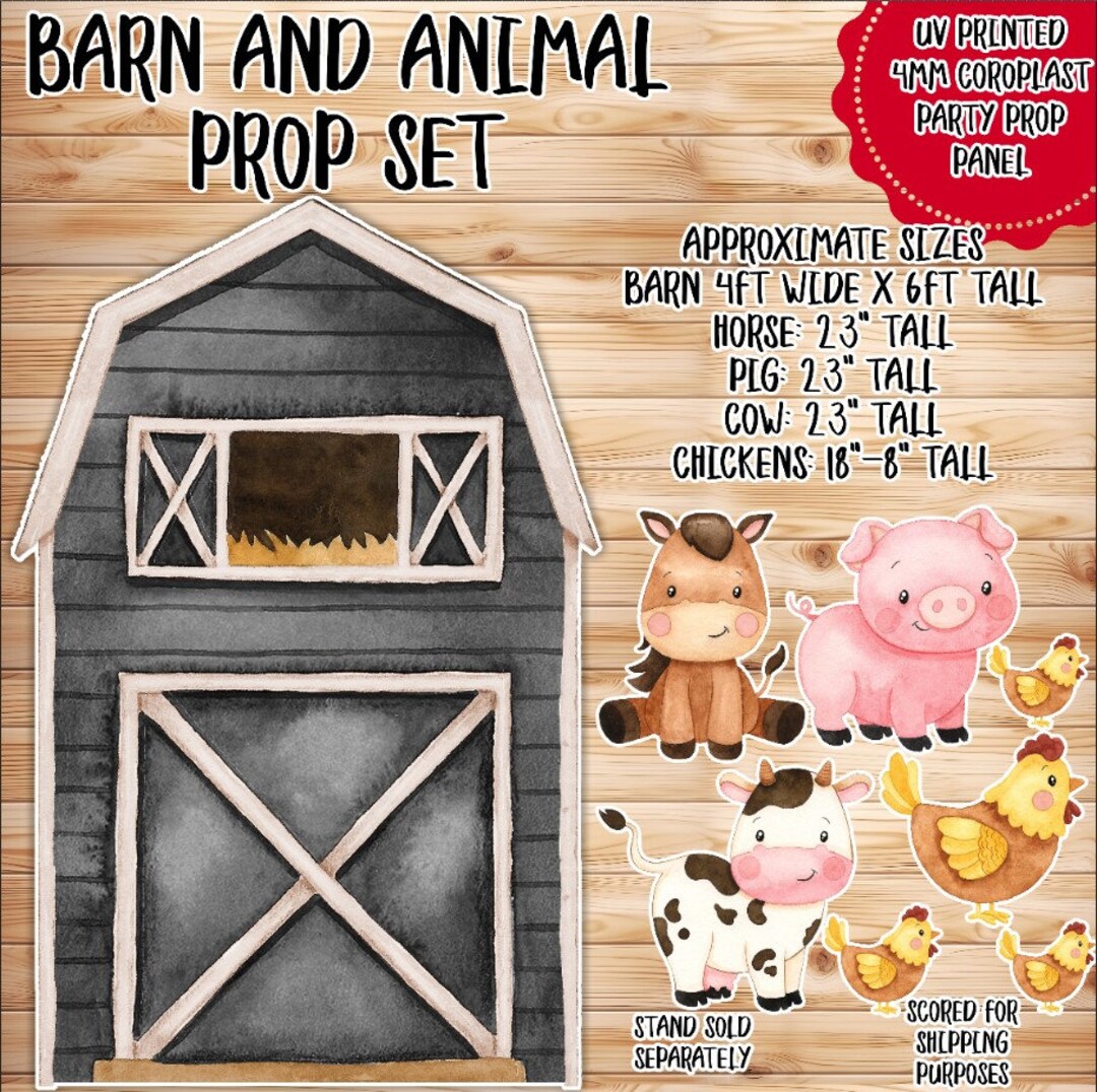 8 Piece Farm Animals and Barn Set Party Prop, Yard Display, Coroplast ...
