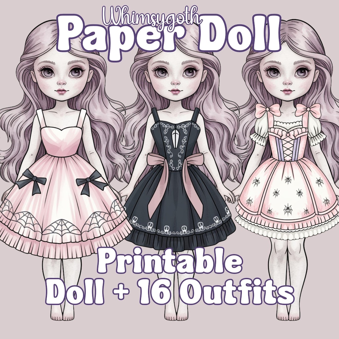 Gothic Lolita Paper Doll Set | Watercolor Spooky Coquette Outfits ...