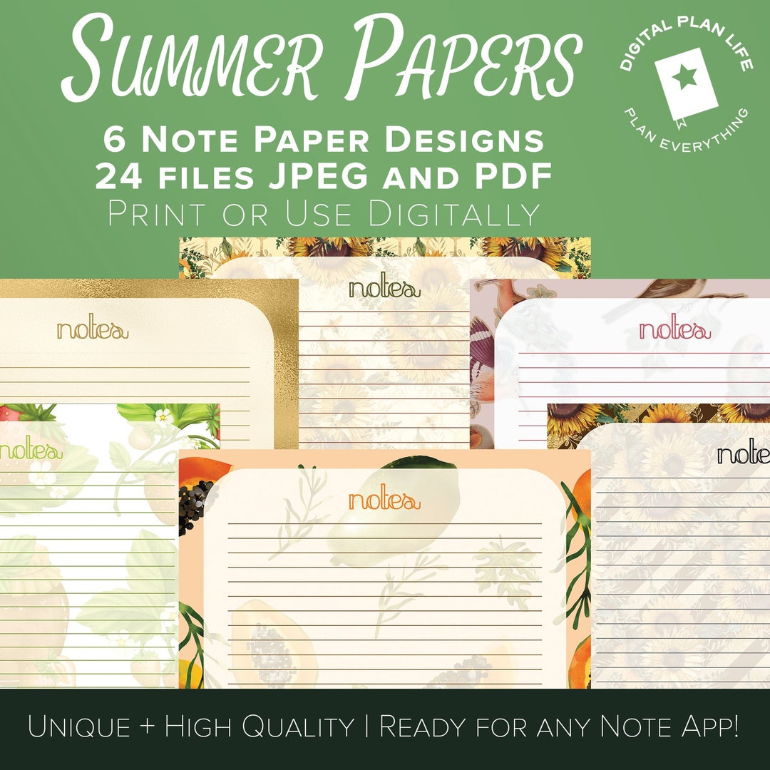 Summer Note Paper Bundle | Printable Planner Inserts (digital Download ...