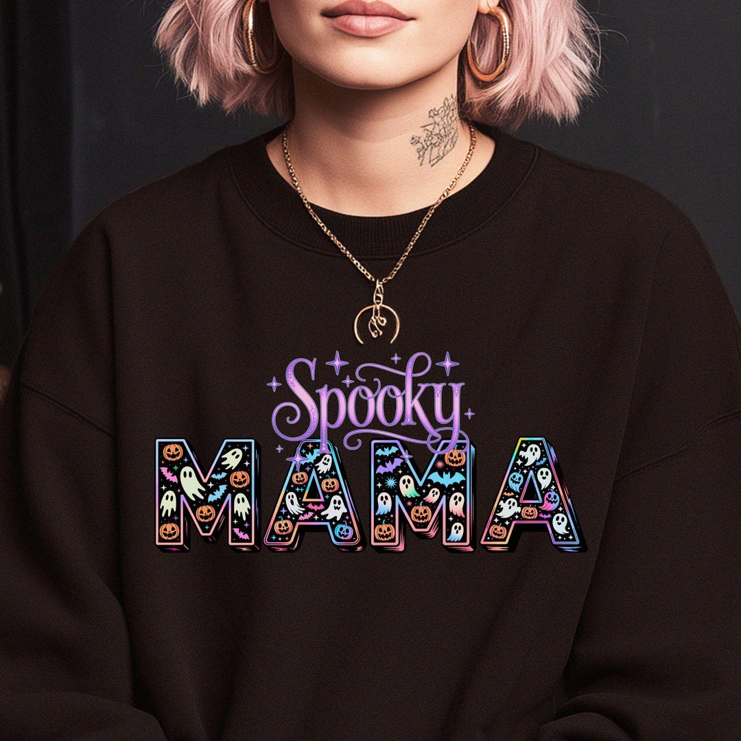 Retro Galactic Spooky Mama PNG: Halloween Sublimation Design (digital ...