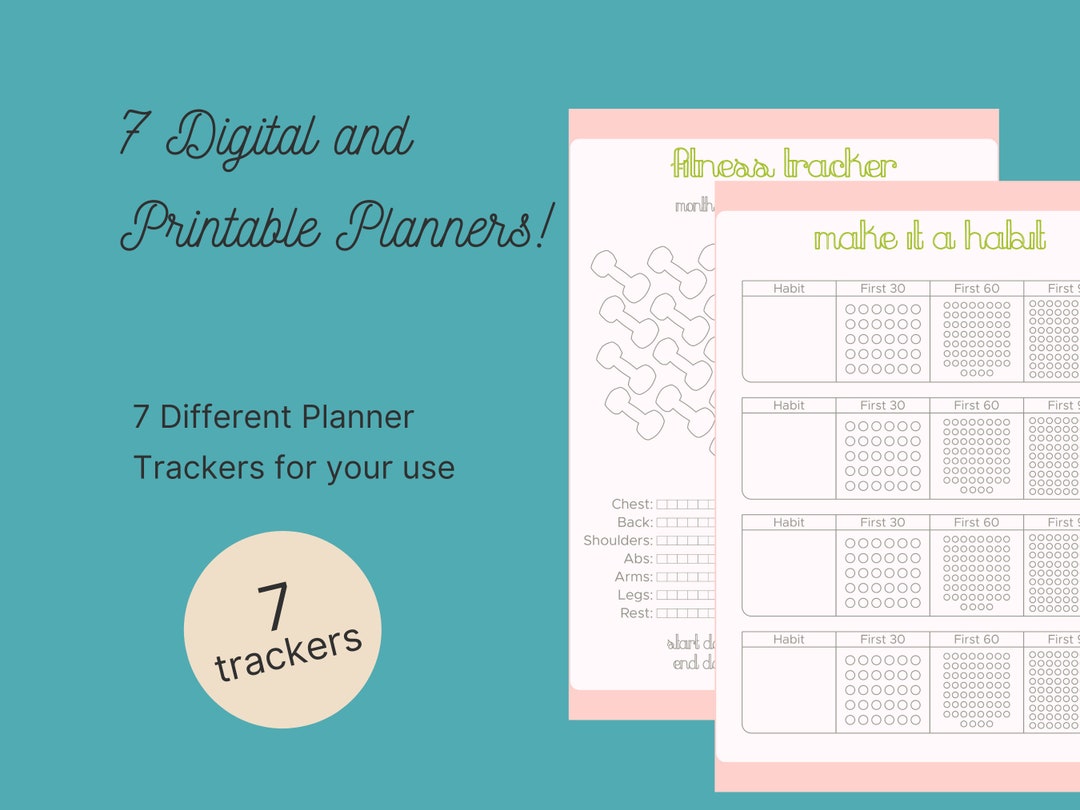 Digital Planner Inserts Bundle | Habit, Mood, Fitness, Savings Tracker ...