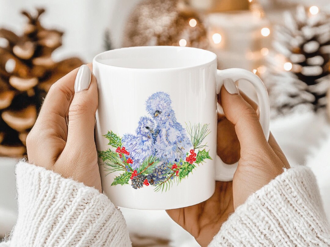 Silkie Chicken Christmas Mug – Watercolor Holiday Wreath - Etsy