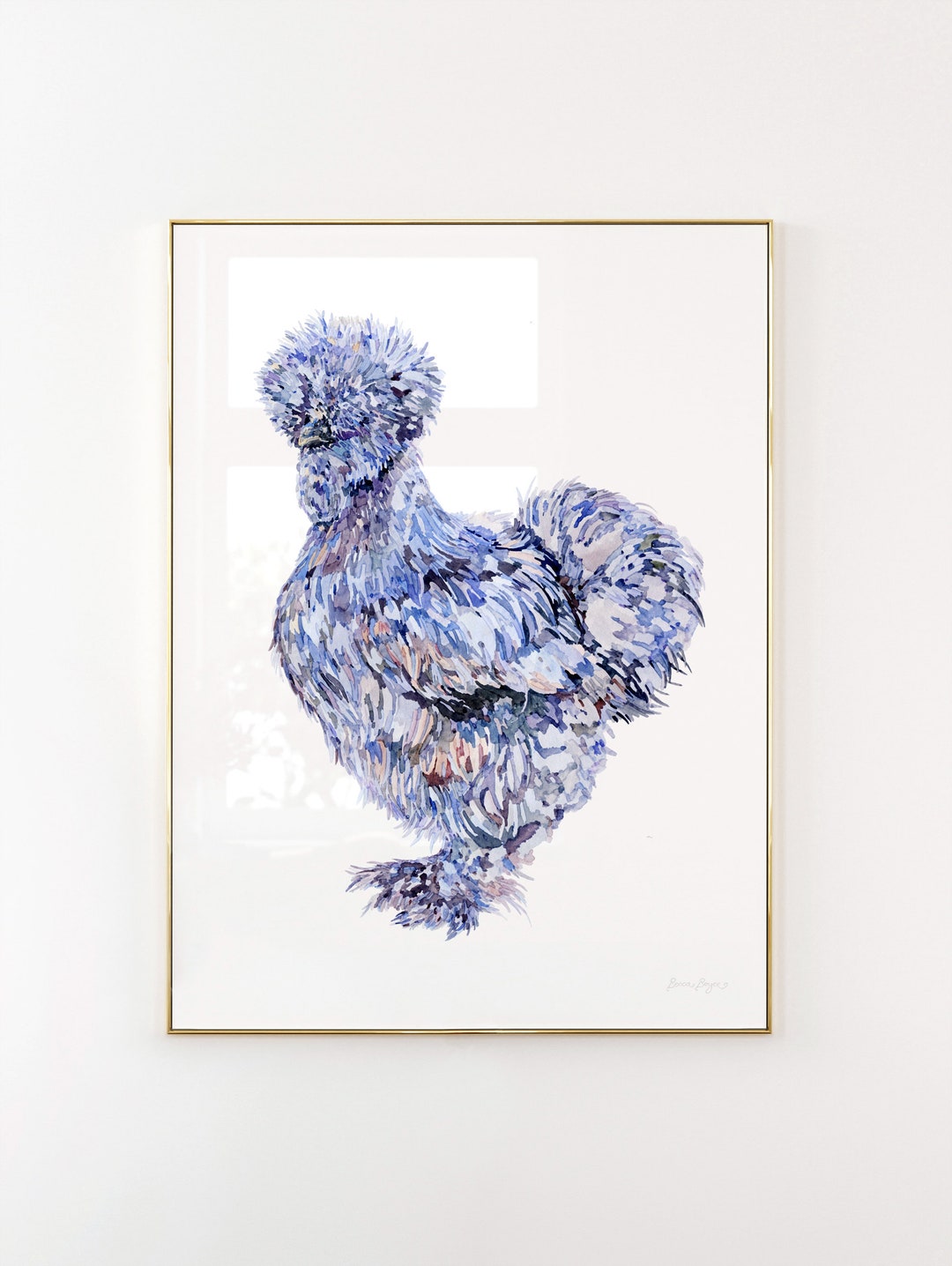 Stampa artistica di un pollo di seta nera ad acquerello - Bellissimo ...