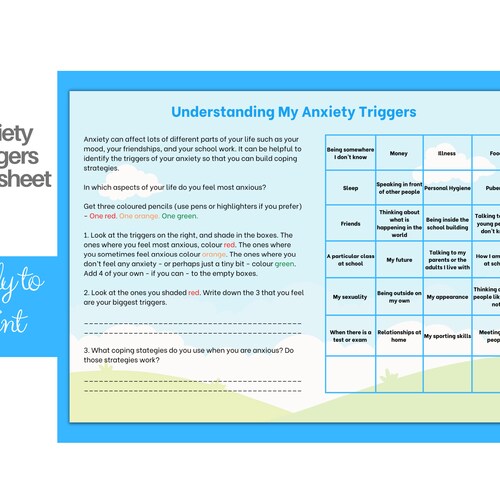 Anxiety Triggers Teen Worksheet Emotions Mental Health - Etsy