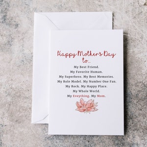 Beautiful Mothers Day Card for Mom, Special and Unique Mothers Day Gift ...