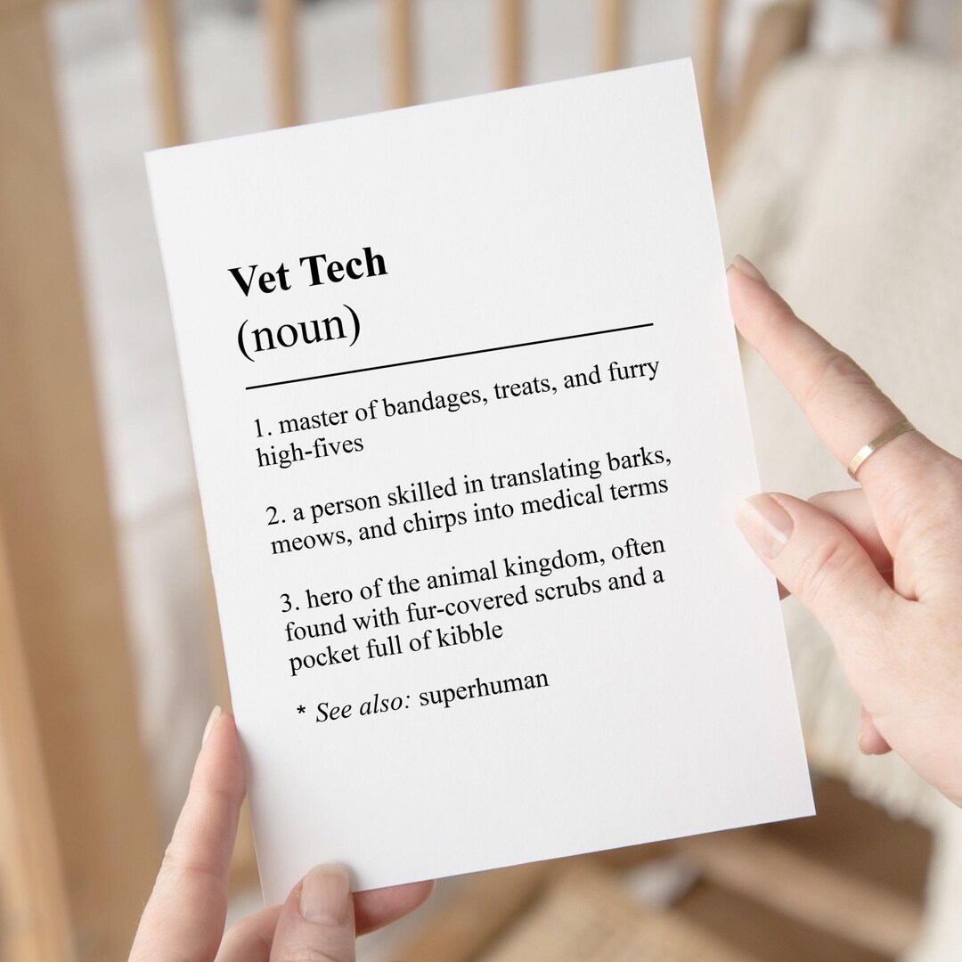 Vet Tech Definition Cards in Bulk, Cute Vet Tech Card Pack, Funny Vet ...