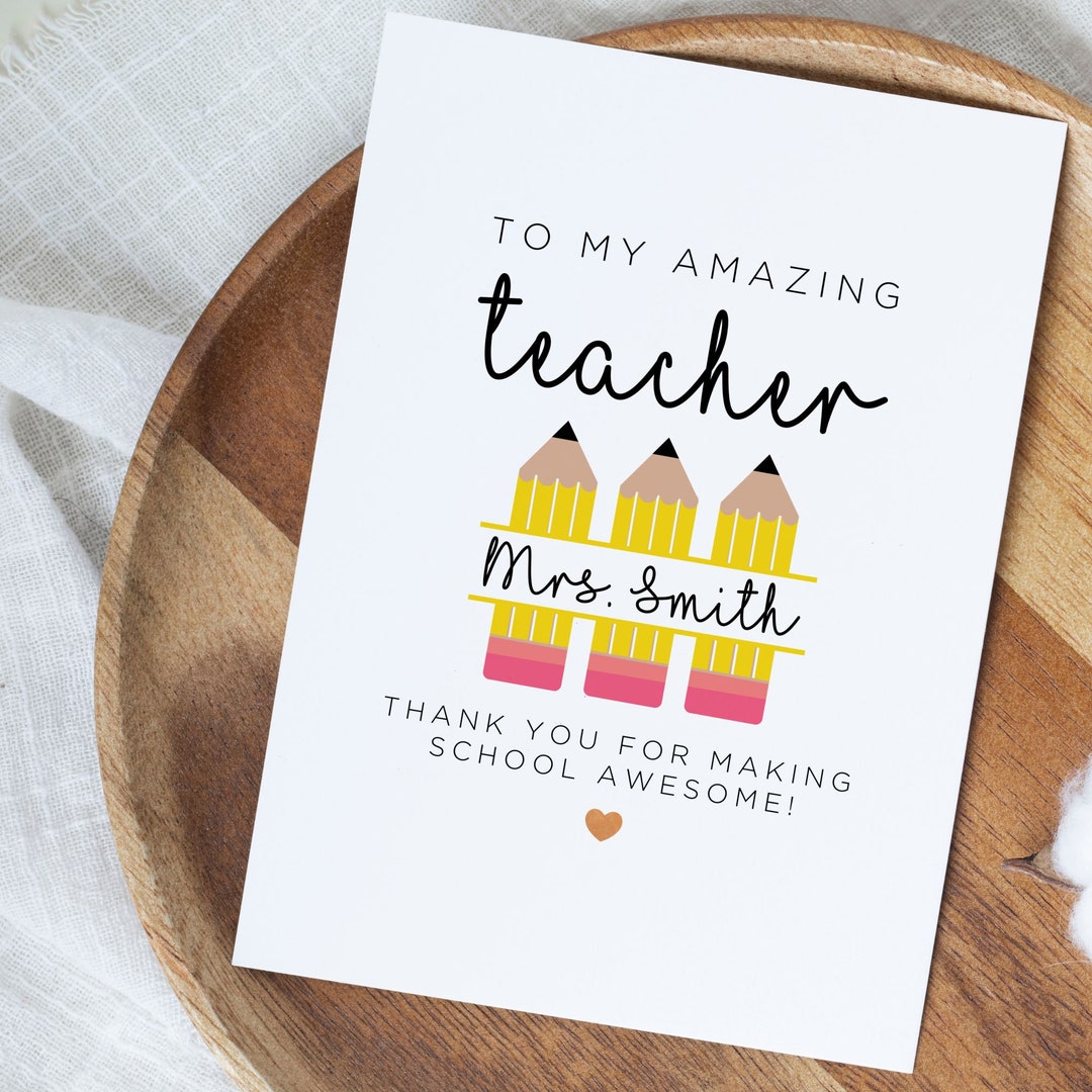Personalized Card for Teacher, Custom Name Teacher Thank You Gift ...