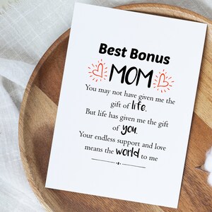 Bonus Mom Card, Mothers Day Card for Stepmom, Cute Step Mom Card, Best ...