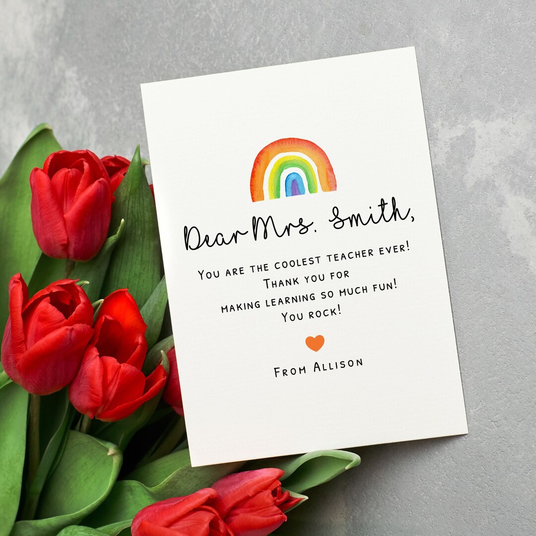 Personalized Card for Teacher, Custom Name Teacher Thank You Gift ...