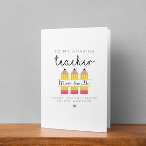 Personalized Card for Teacher, Custom Name Teacher Thank You Gift ...