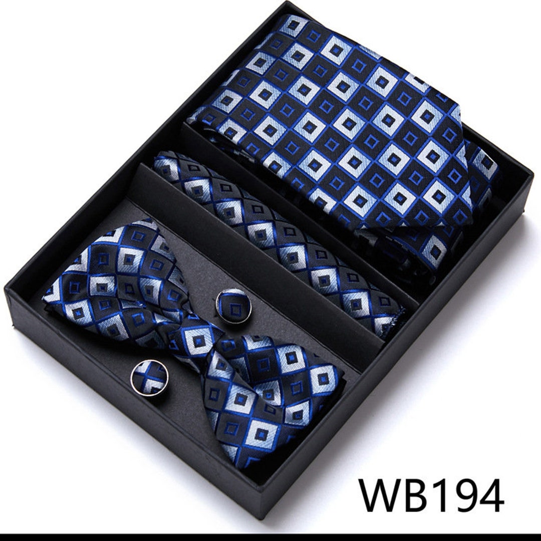 Royal Blue Square Pattern Tie Set / Pocket Square Bowtie Tie - Etsy