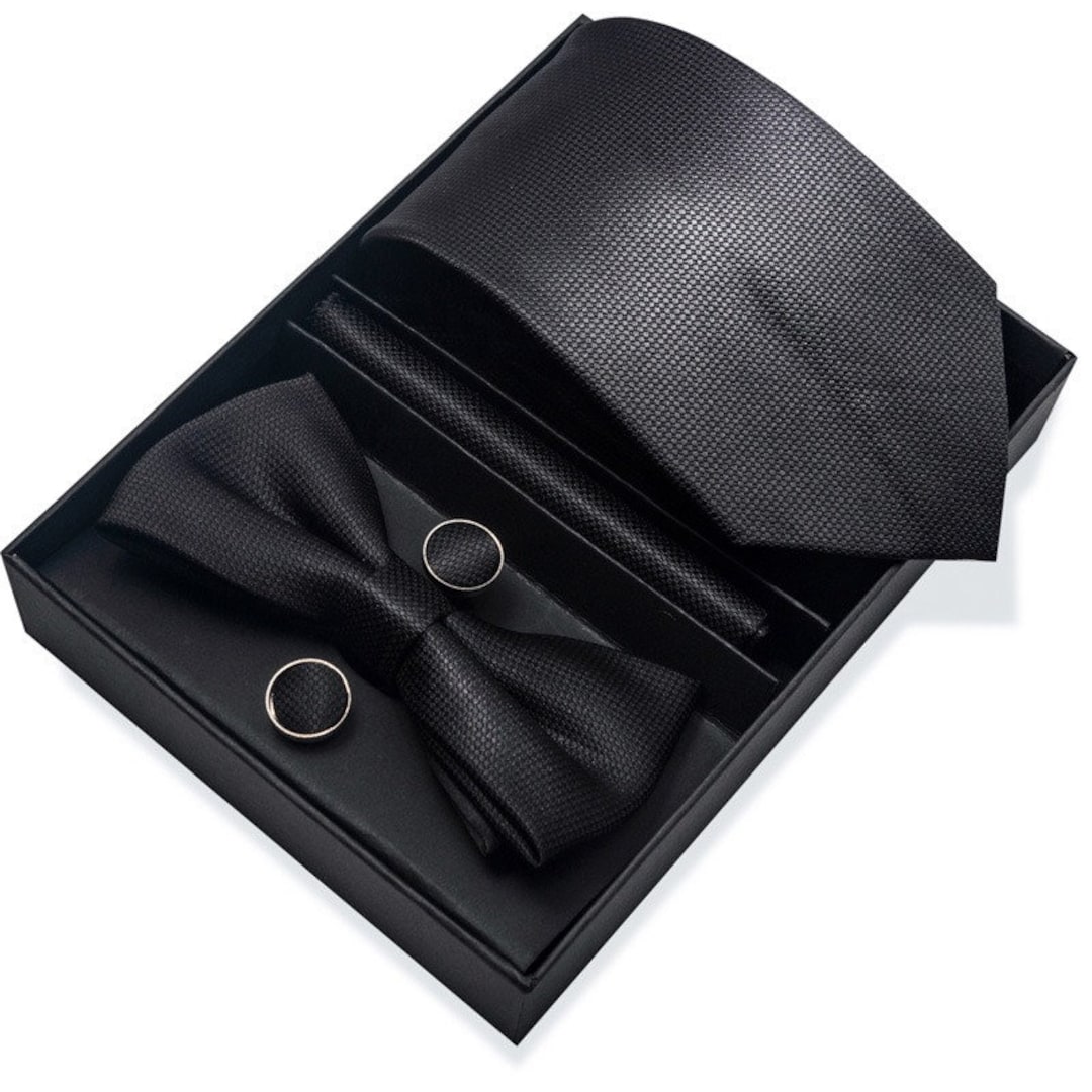 Black / Dark Square Necktie Set / Pocket Square Tie Bowtie - Etsy