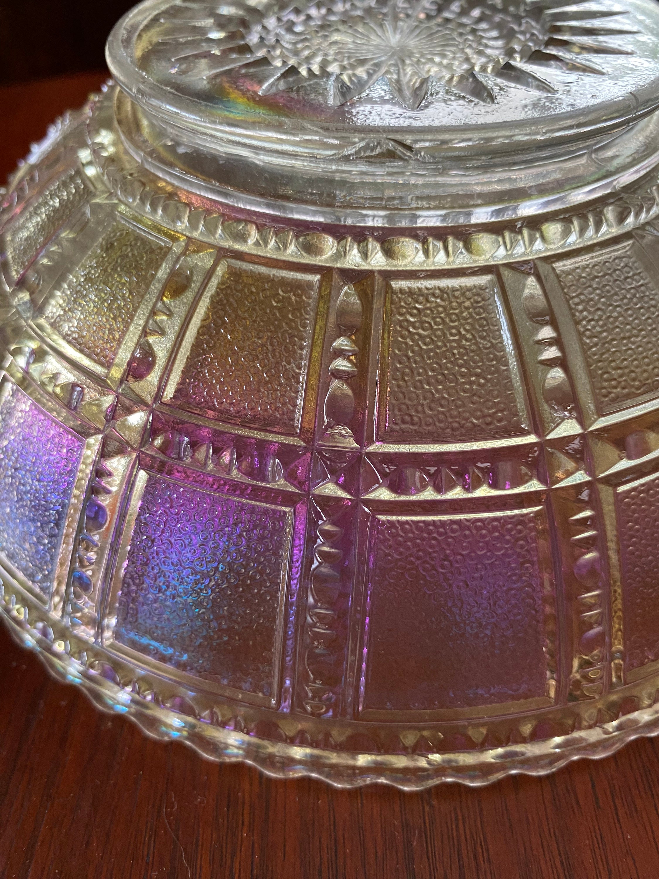 Vintage Imperial Glass Iridescent Beaded Block Bowl - Etsy
