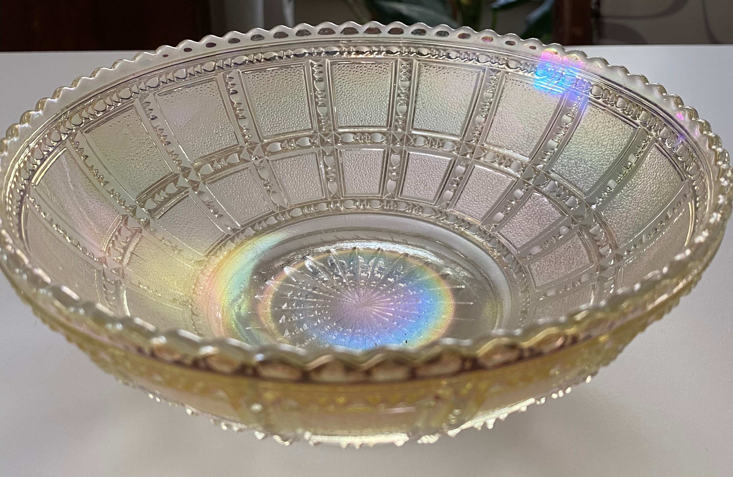 Vintage Imperial Glass Iridescent Beaded Block Bowl - Etsy