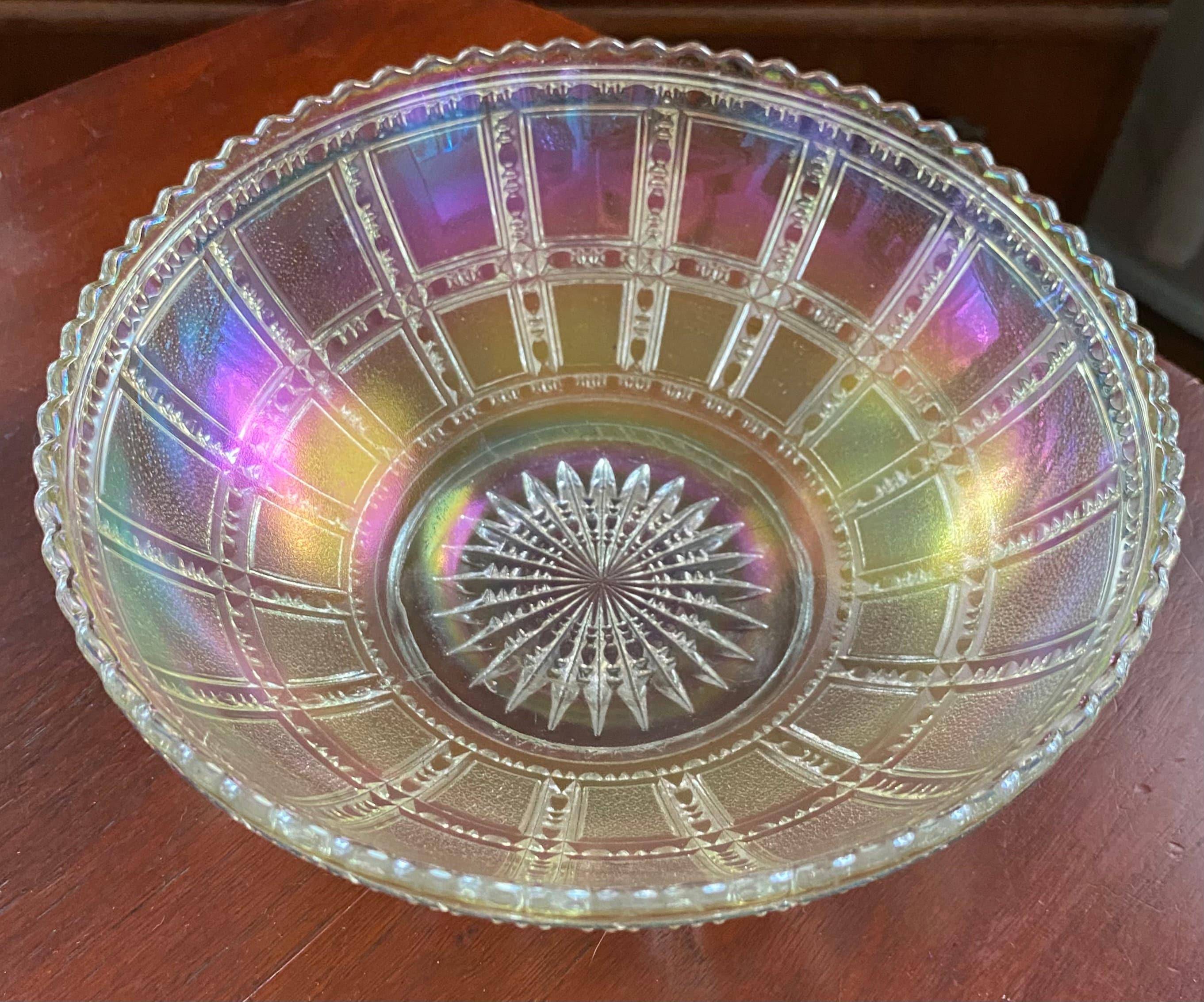 Vintage Imperial Glass Iridescent Beaded Block Bowl - Etsy