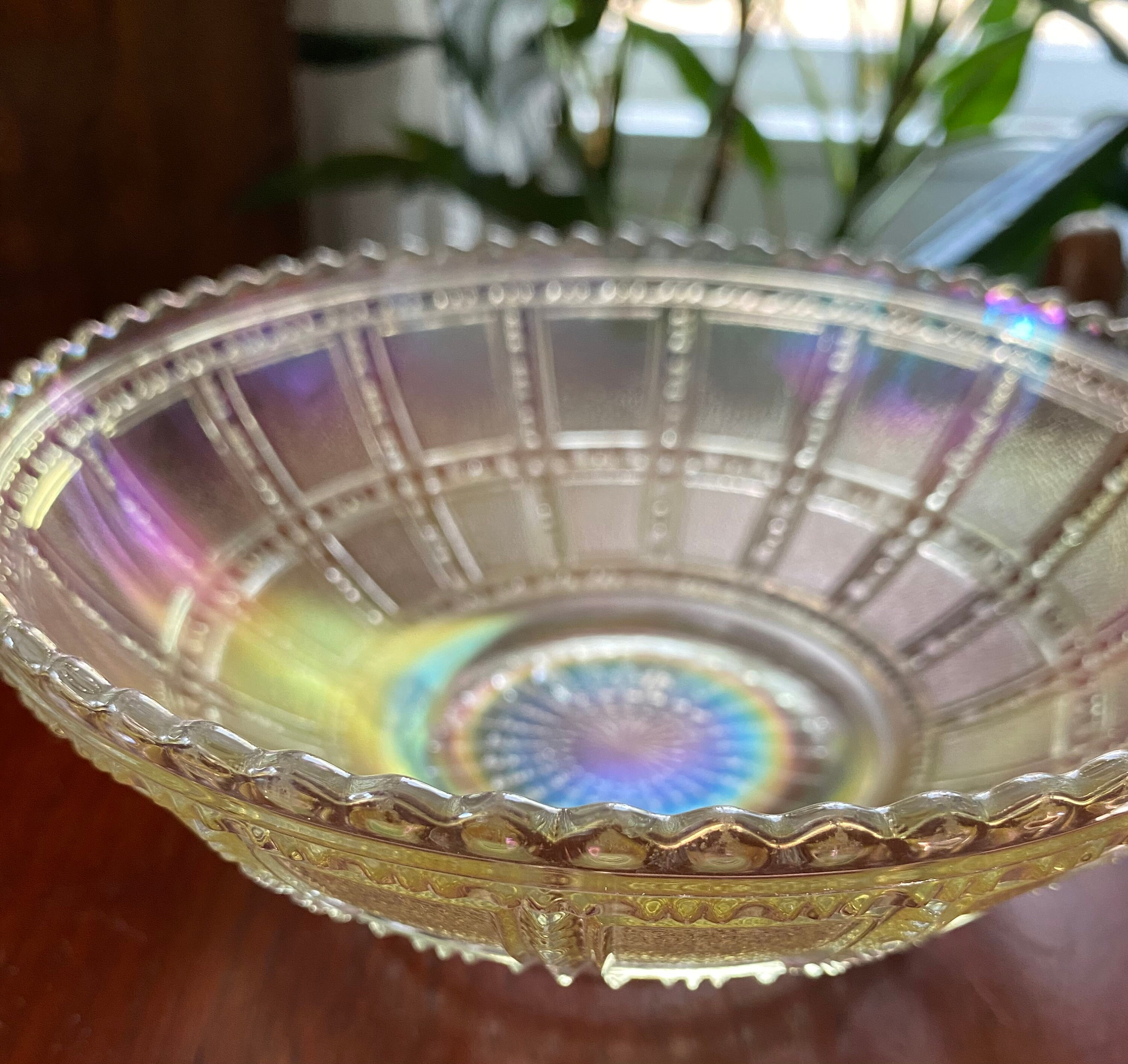 Vintage Imperial Glass Iridescent Beaded Block Bowl - Etsy