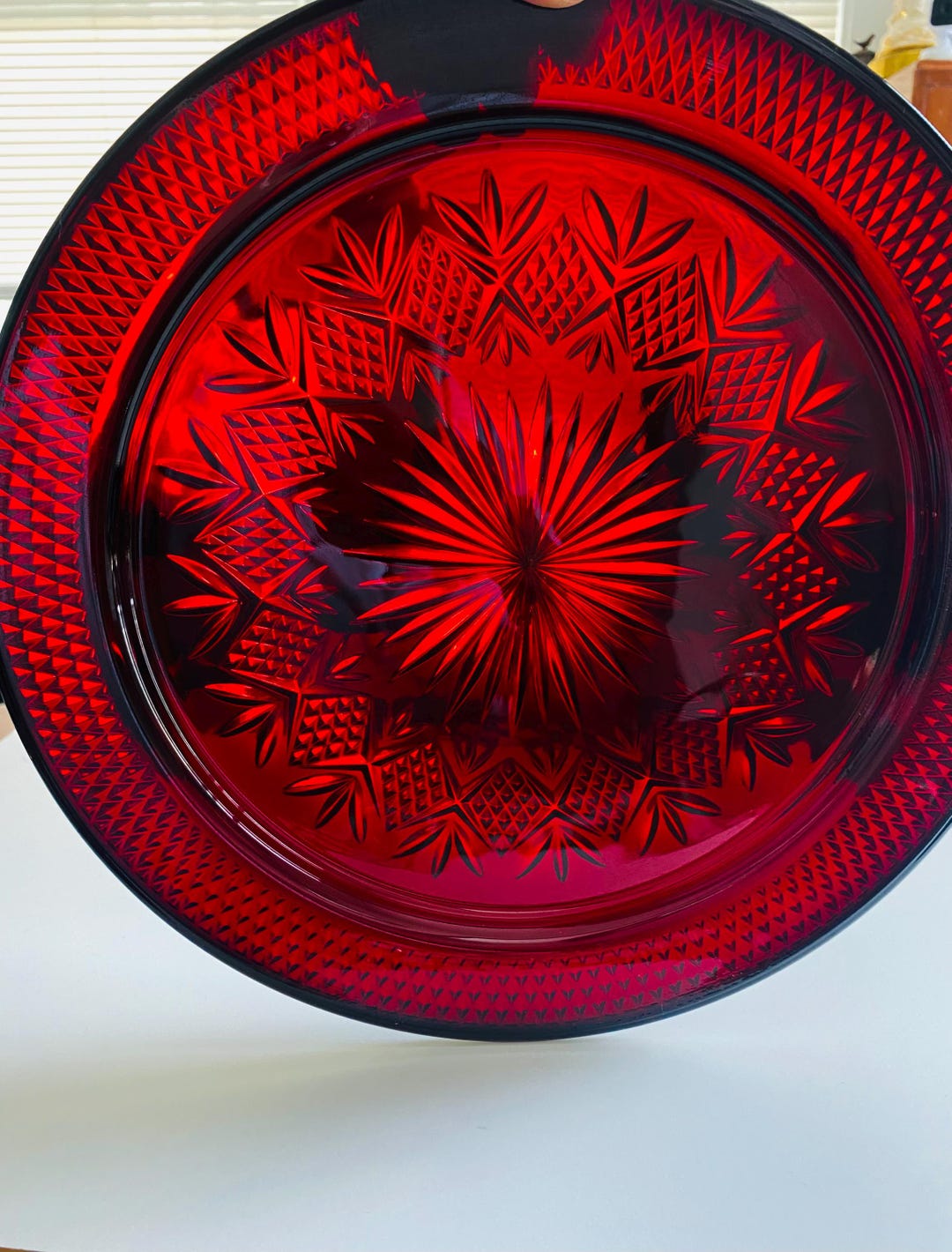 Ruby Red Glass Large Serving Platter - Etsy