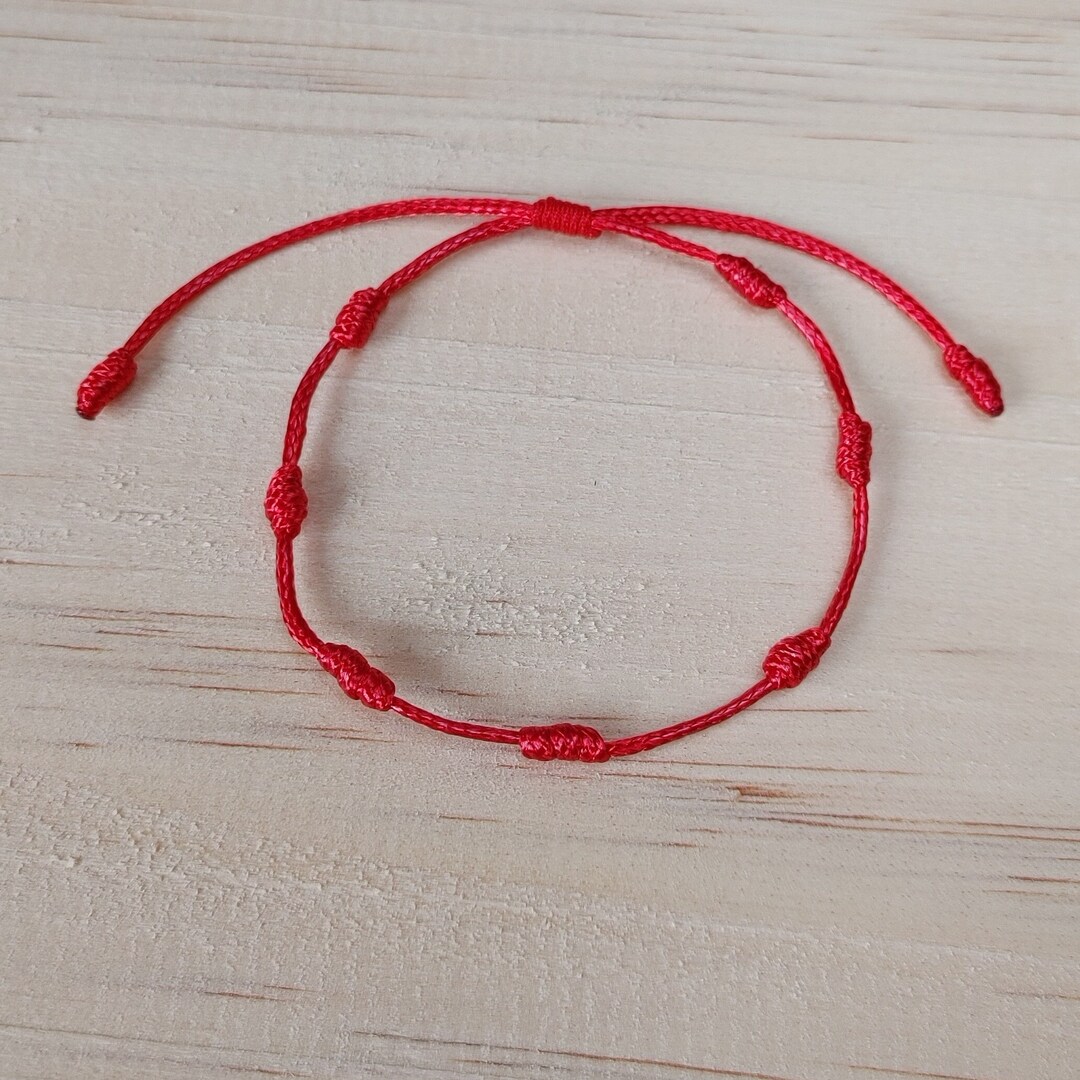 Red Cord 7 Knots Bracelet, Kabbalah Bracelet, Adjustable Cord Lucky ...