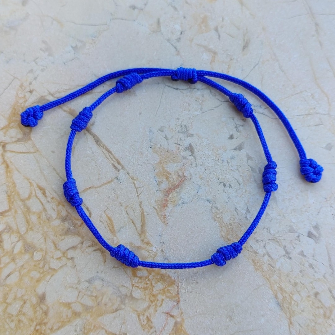 Royal Blue String 7 Knots Bracelet, Blue Boho Jewelry for Luck and ...