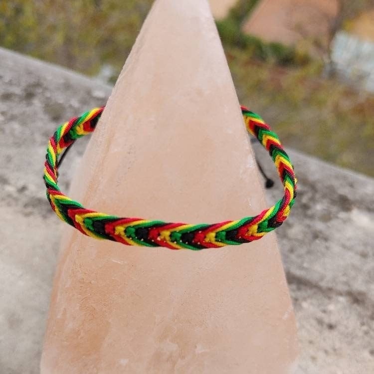 Rasta Braided Bracelet, Adjustable Cord Reggae Jewelry, Handmade With ...