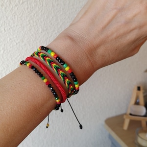 Rasta Bracelet, Jamaican Bob Marley Jewelry, Adjustable Cord Reggae Red ...