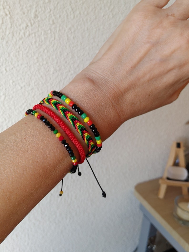 Rastafari Bracelet, Adjustable Jamaican Bob Marley Jewelry, Reggae Red ...