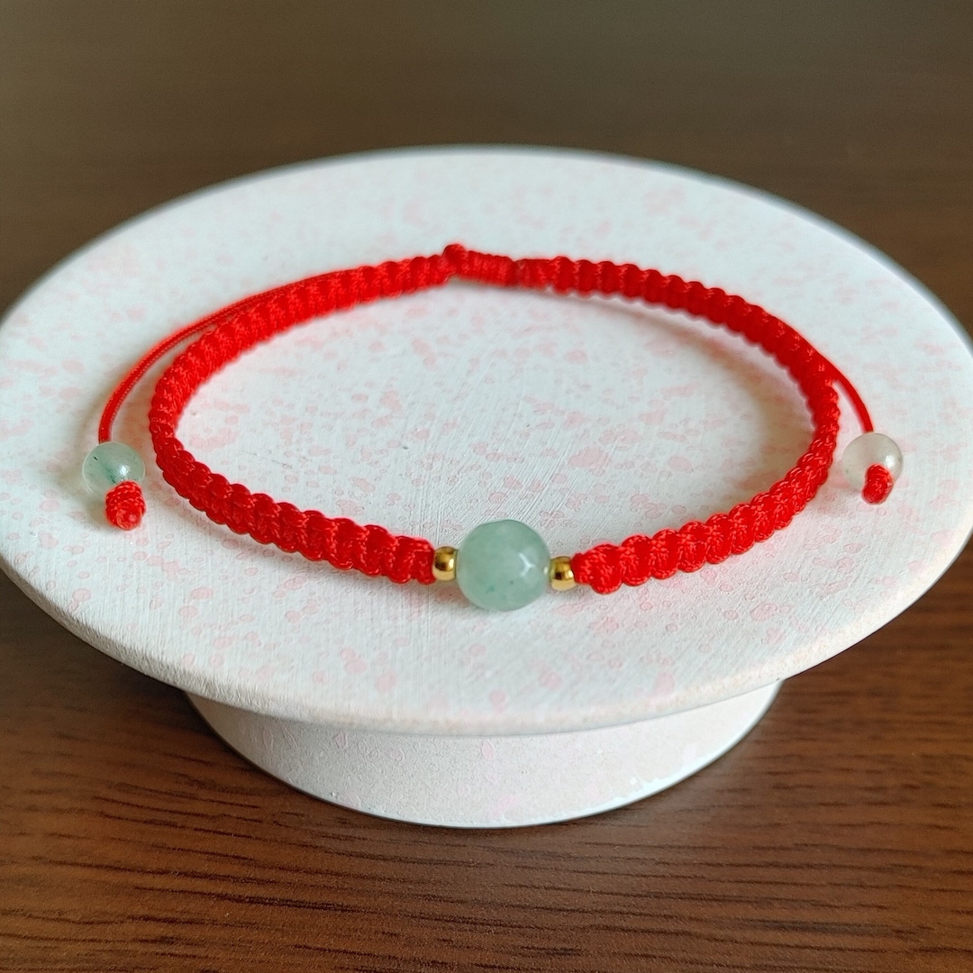 Red String Jade Bracelet, Handwoven Macramé, Lucky Amulet, Protection ...