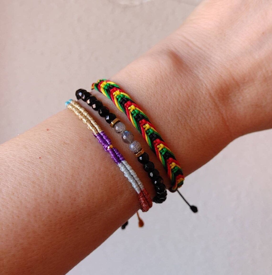Rasta Braided Bracelet, Adjustable Cord Reggae Jewelry, Handmade With ...