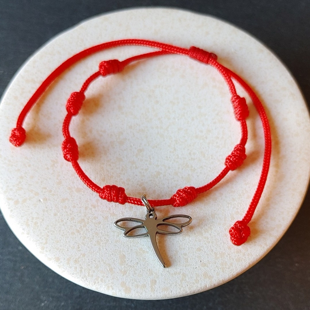Seven Knots Red String Bracelet With Dragonfly Charm - Etsy