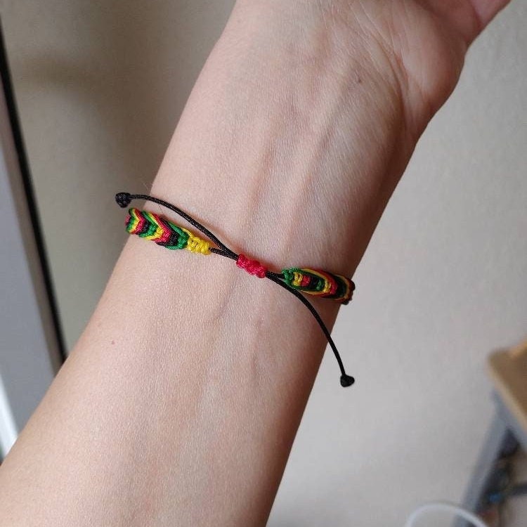 Rasta Braided Bracelet, Adjustable Cord Reggae Jewelry, Handmade With ...