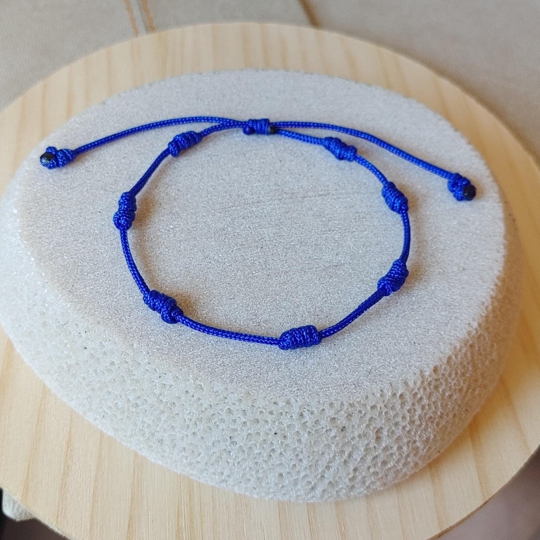 Navy Blue String 7 Knots Bracelet, Blue Boho Jewelry for Luck and ...