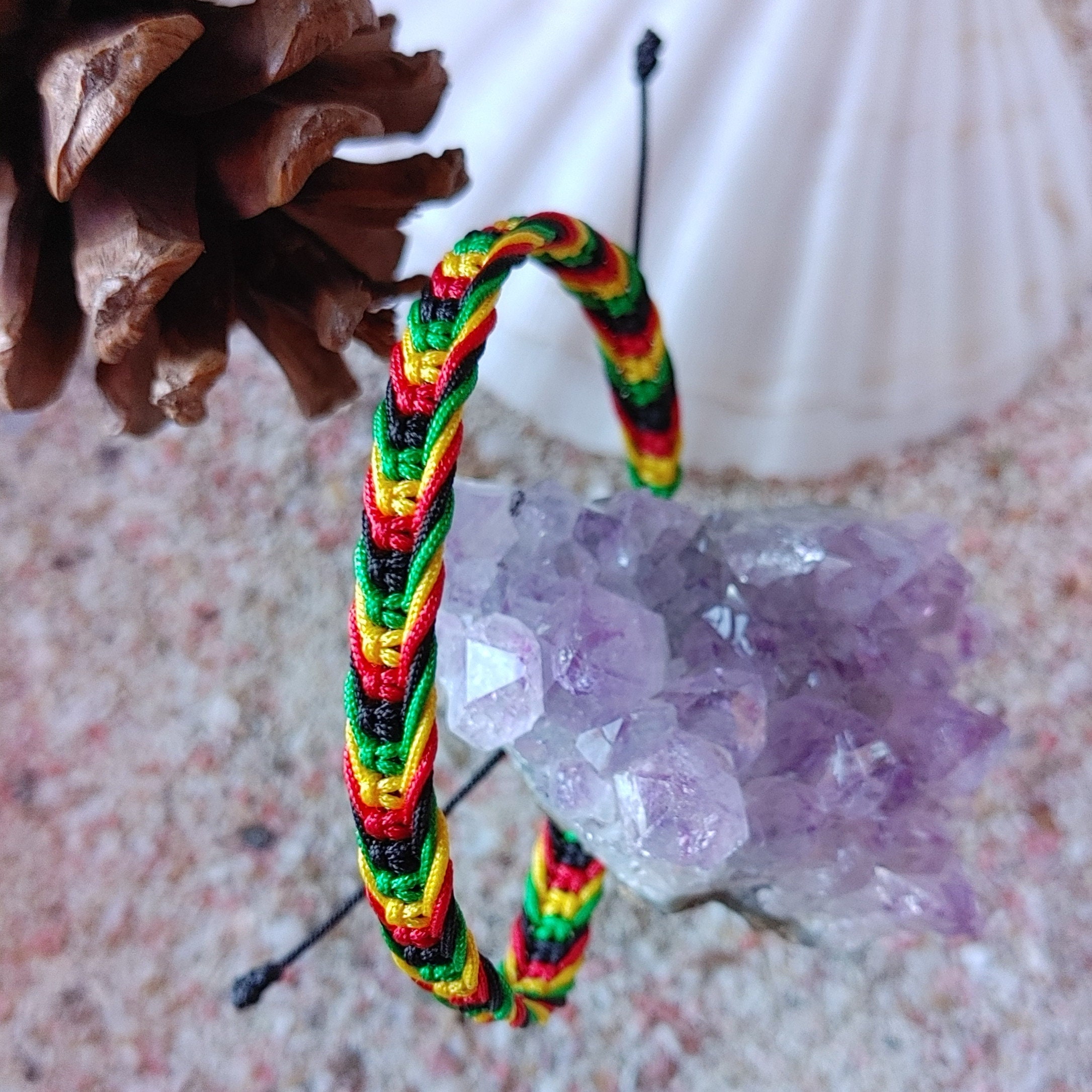 Rasta Braided Bracelet, Adjustable Cord Reggae Jewelry, Handmade With ...