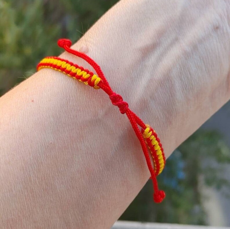 Spanish Flag Woven Bracelet, Red Yellow Adjustable String Bracelet ...