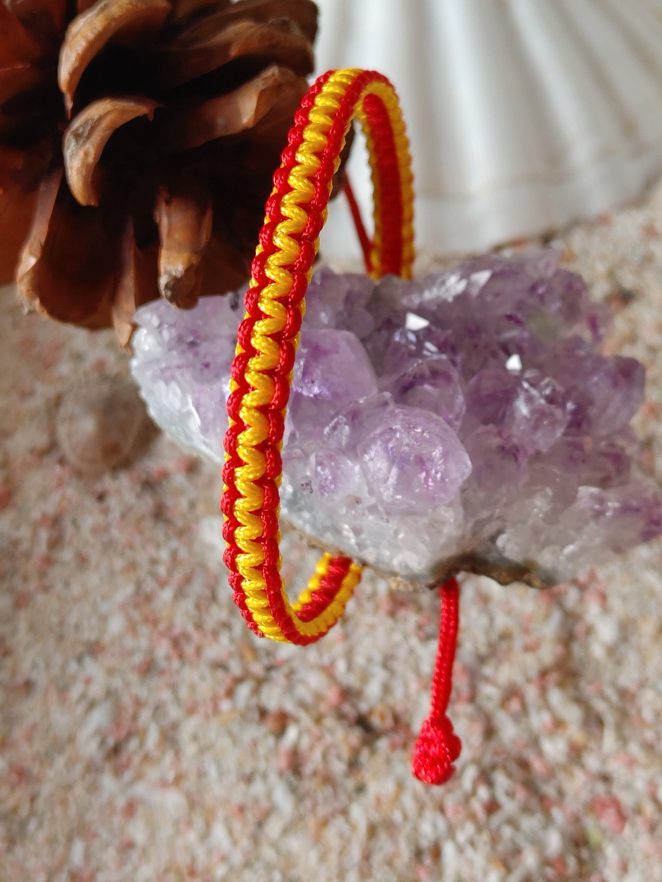 Spanish Flag Woven Bracelet, Red Yellow Adjustable String Bracelet ...