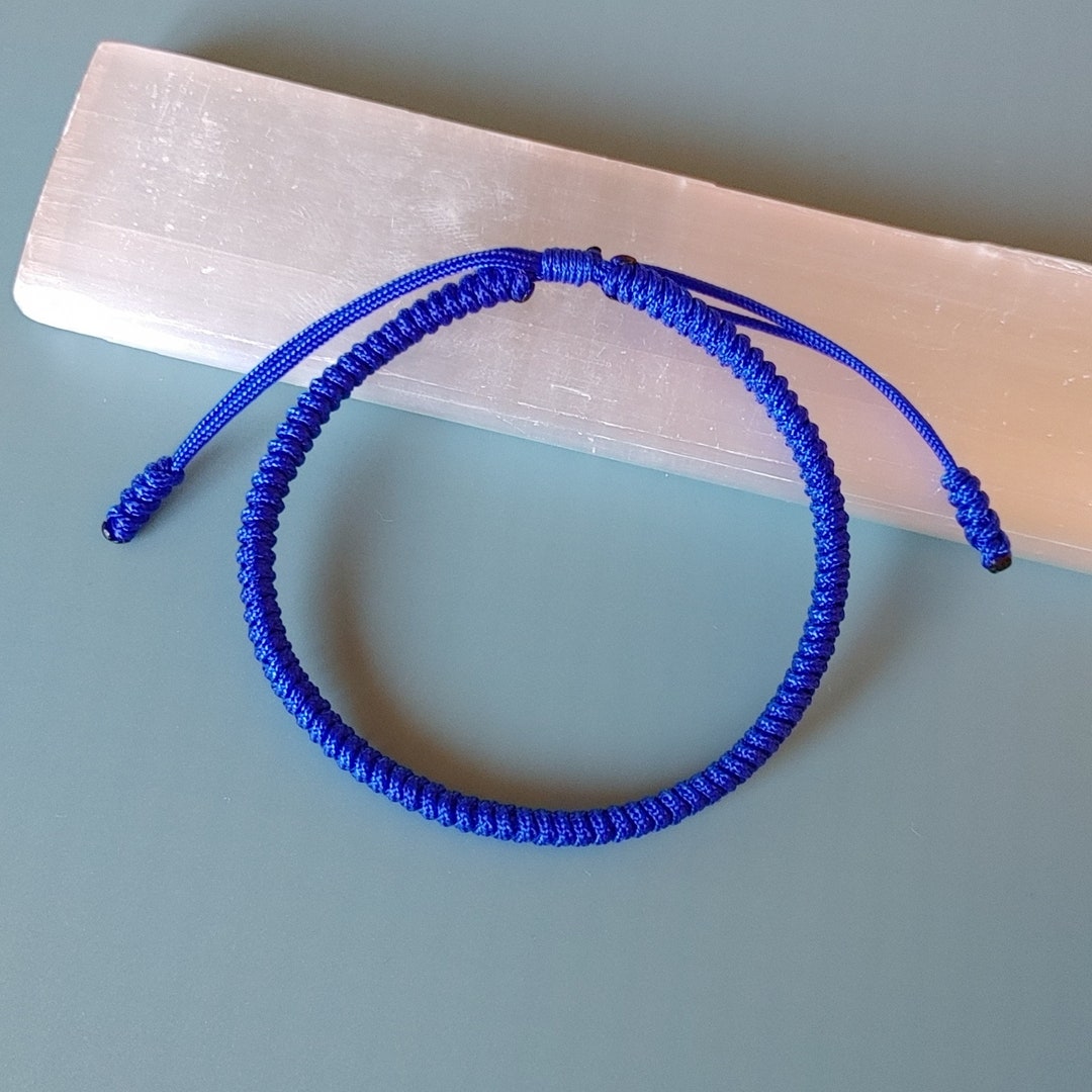 Royal Blue Tibetan Buddhist Rope Bracelet, Adjustable Drawstring Mantra ...
