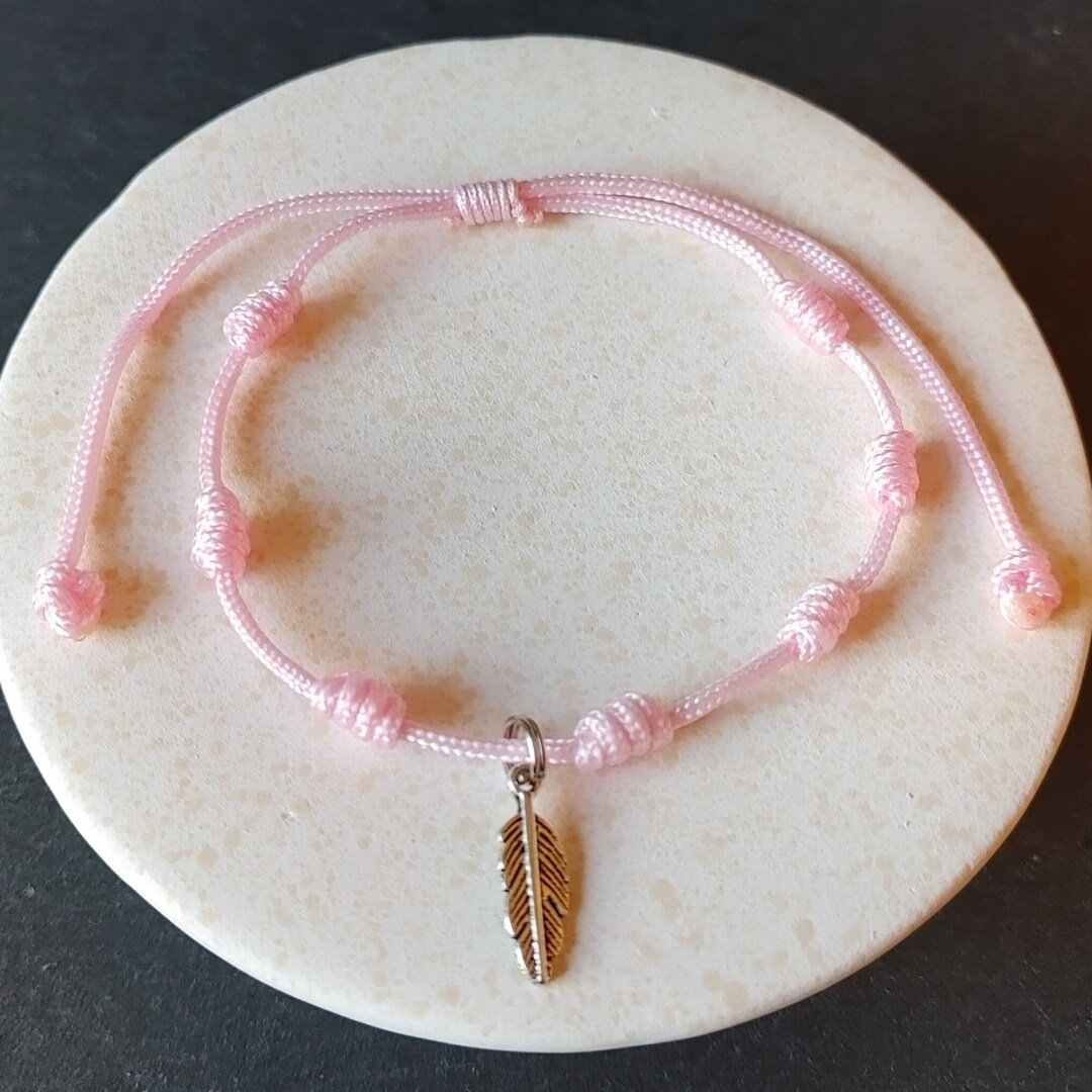 Seven Knots Bracelet, Pink Cord Handmade Boho Jewelry for Luck ...