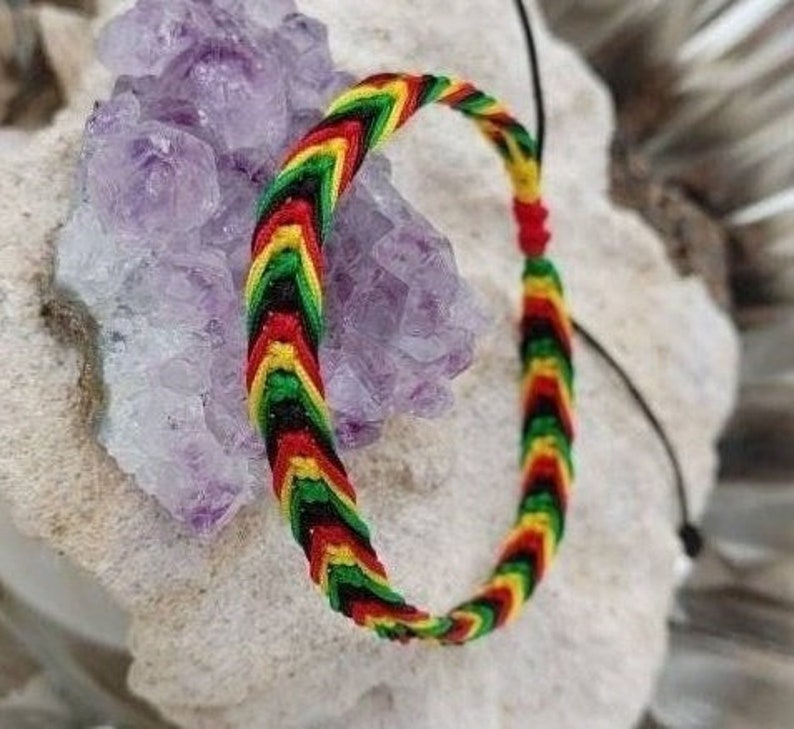Rasta Braided Bracelet, Adjustable Cord Reggae Jewelry, Handmade With ...