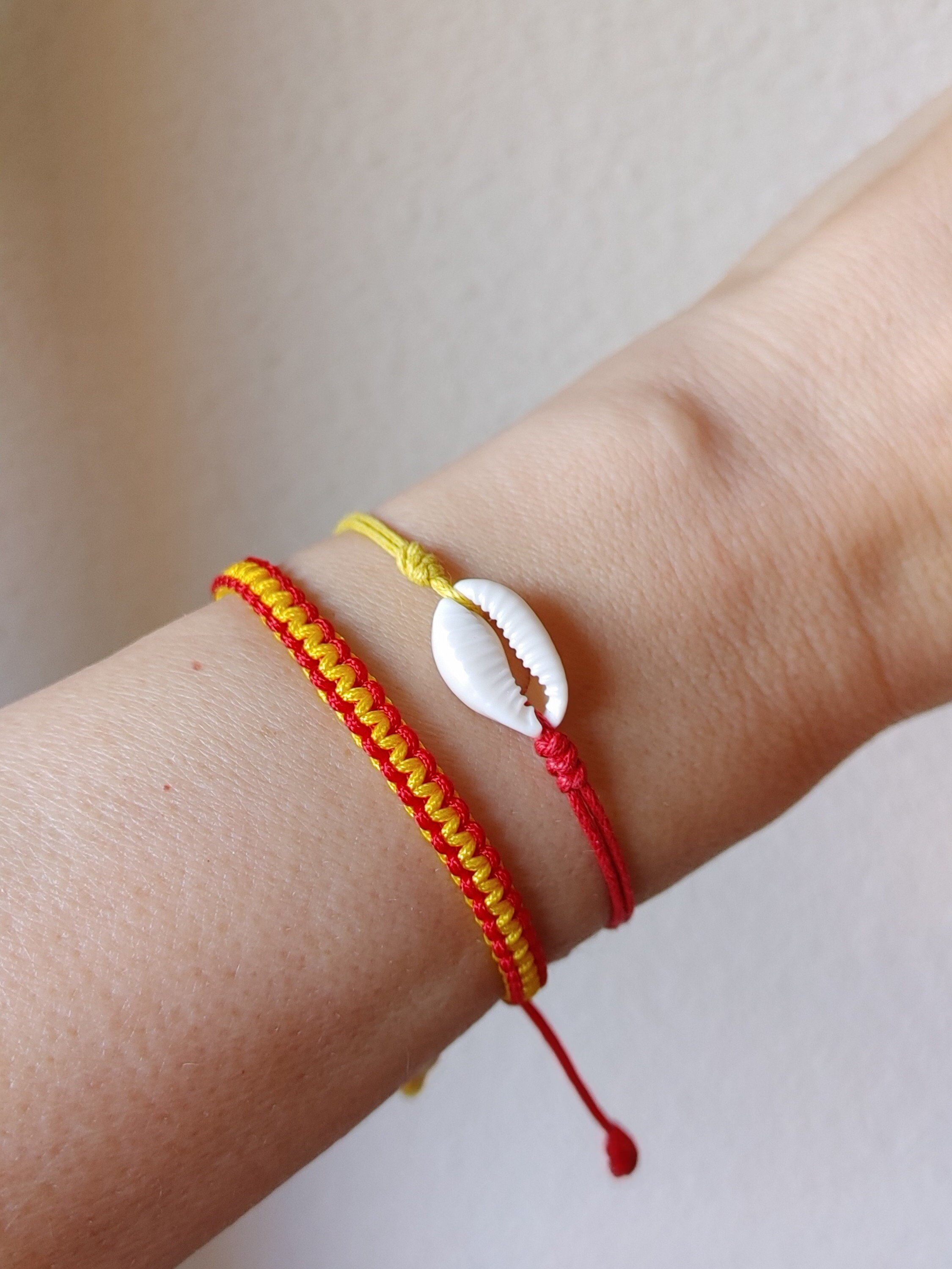 Spanish Flag Woven Bracelet, Red Yellow Adjustable String Bracelet ...