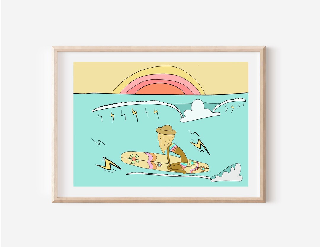Boho Surf Girl Art, DIGITAL DOWNLOAD Beach Wall Art, Colorful Surfer ...