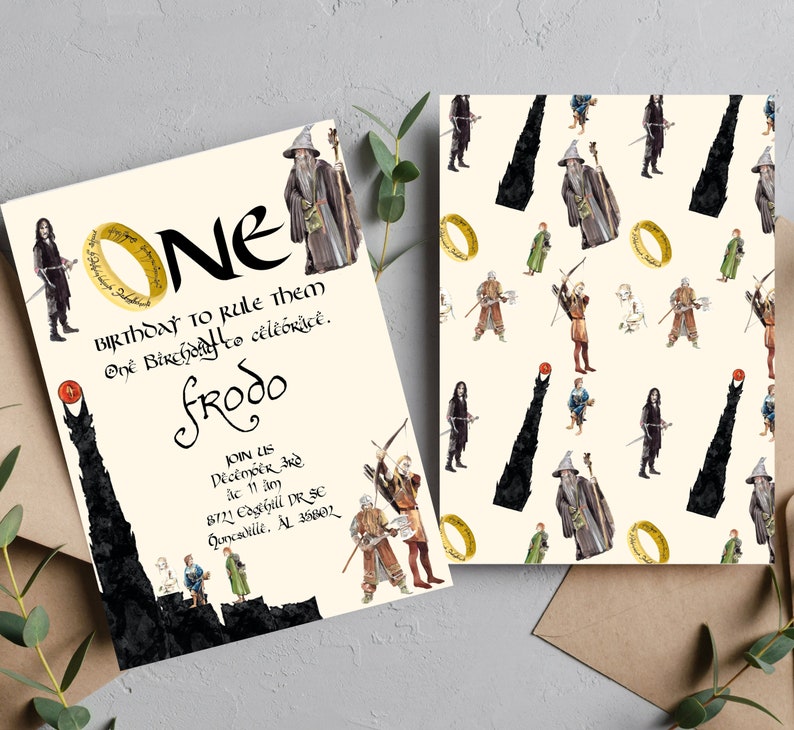 One Birthday to Rule Birthday Invitation - LOTR Invitation, Nerdy, Fun ...
