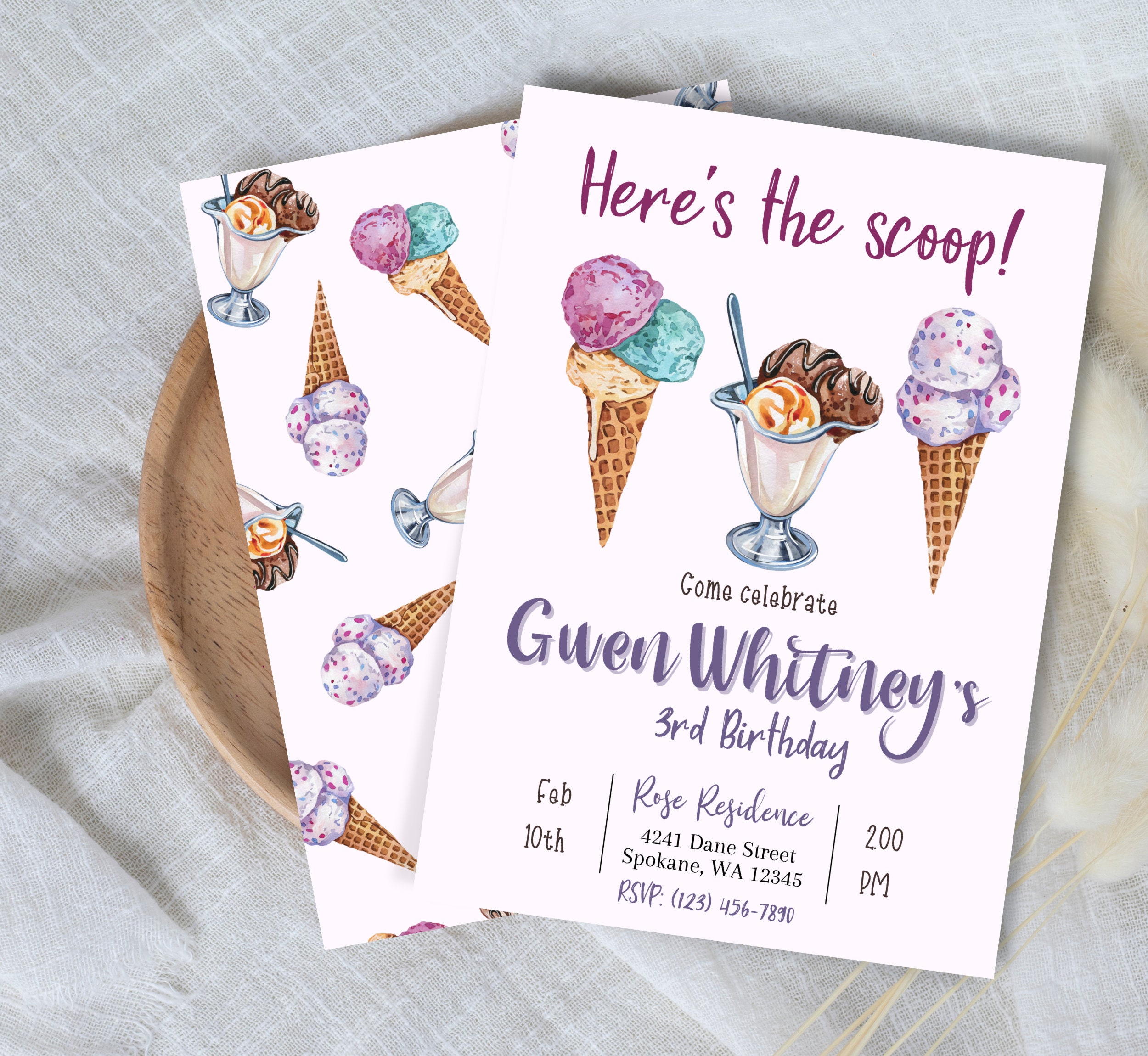 Here's the Scoop Birthday Invitation - Ice Cream, Fun, Sweet, Sprinkles ...
