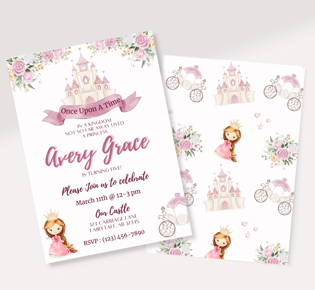 Pink Princess Birthday Invitation - Princess, Red Hair, Pink, Sweet - Etsy