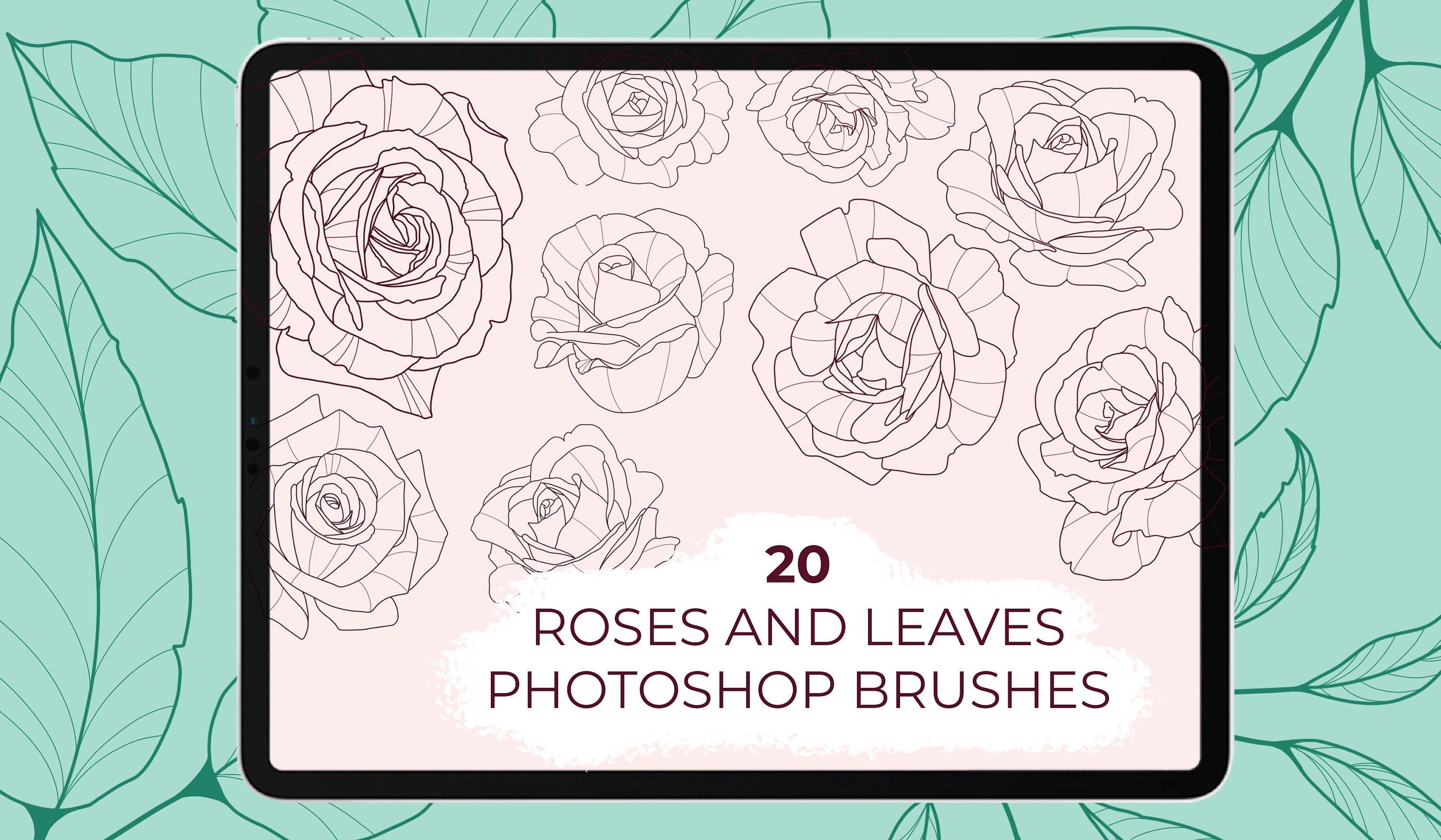 Roses and Leaves Brushes for Photoshop, Floral Brushes, Floral Stamps ...