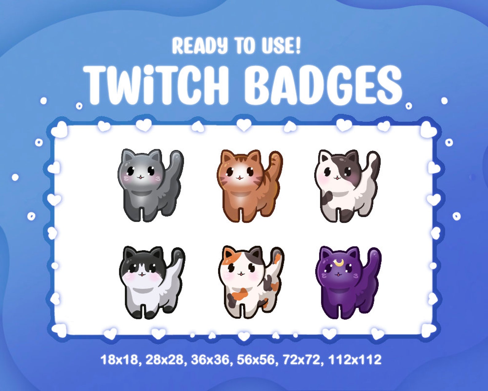 Twitch Sub Bit Cats Badges and Emotes // Cute Kawaii Cats - Etsy