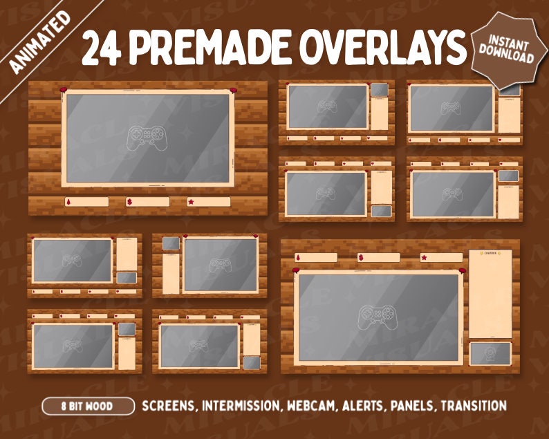 Animated Stream Package 8 Bit Wood Theme / Wood Theme / Twitch Overlay ...