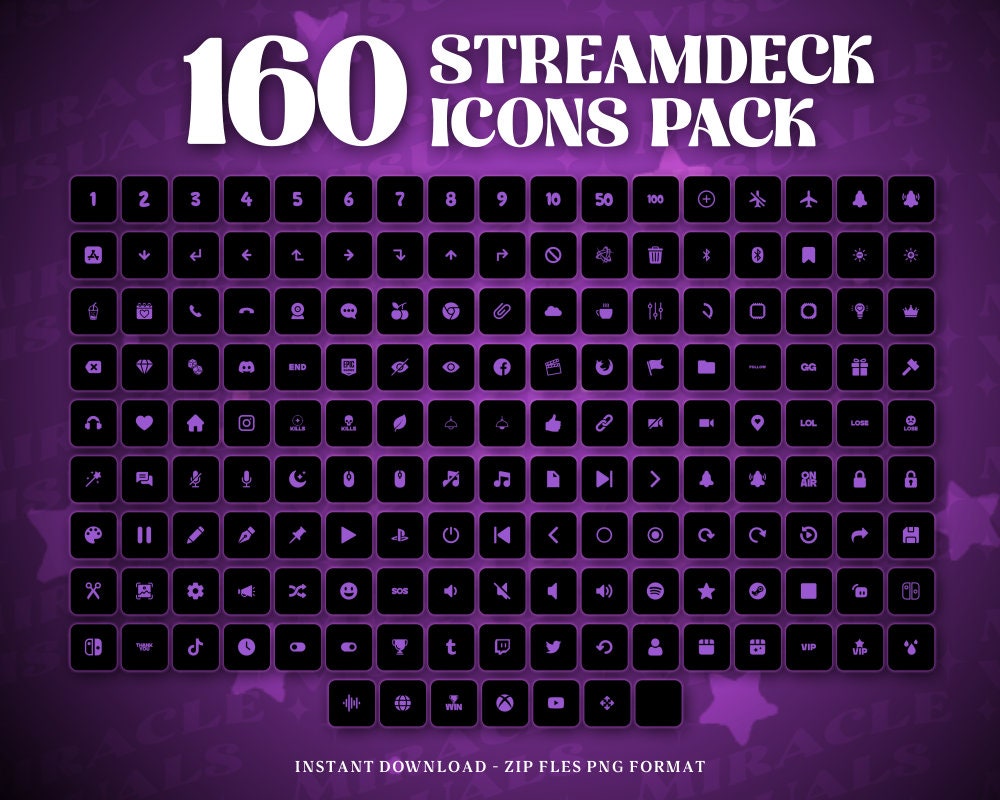 160 Neonpurple Streamdeck Icon Set | 160 Neon Purple Icon Pack for ...